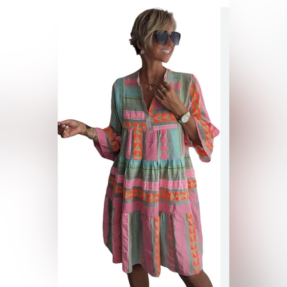 Dresses | Colorful Geometric Pattern Dress | Poshmark